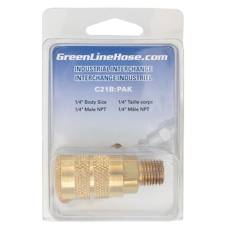 C21B:PAK RETAIL PACKAGED 1/4" BRASS INDUSTRIAL COUPLER WITH 1/4" MALE ...